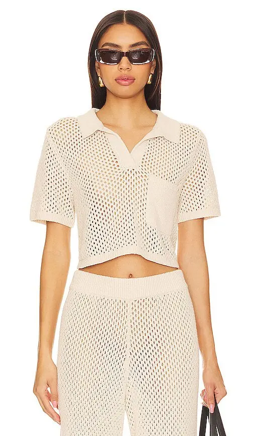Onia Crochet Cropped Polo Top