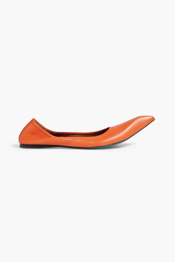 Marni Leather Point-toe Flats - Orange