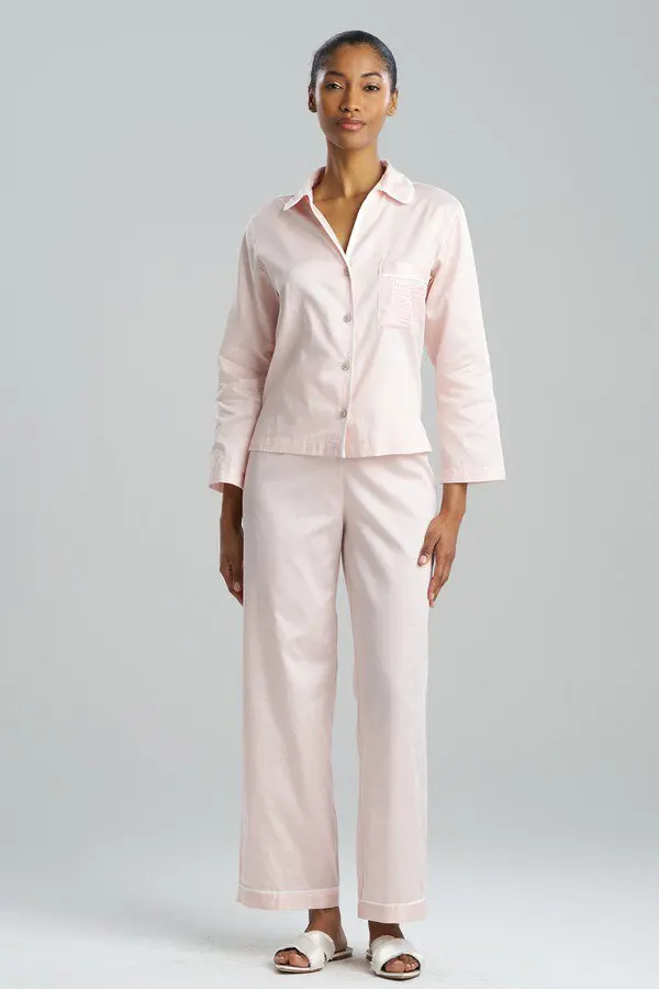 Natori Cotton Sateen Embroidered Essentials Notch Pj - Pink