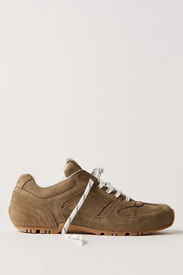 ALOHAS Suede Low-top Sneakers With Exposed Stitching - Khaki