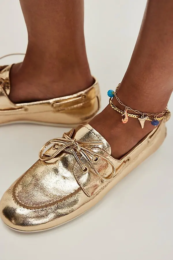 Sperry Slim Boat Shoes - Gold Crinkle
