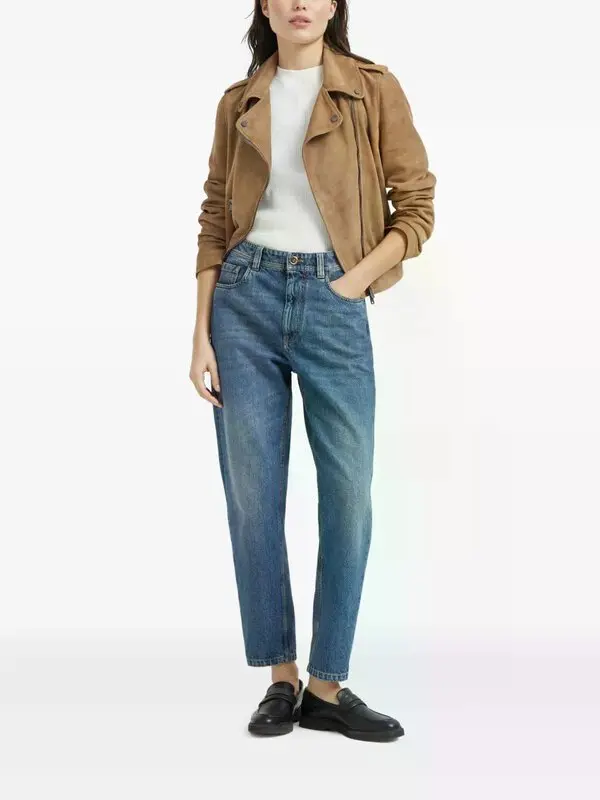 Brunello Cucinelli Leather Moto Jacket - Brown