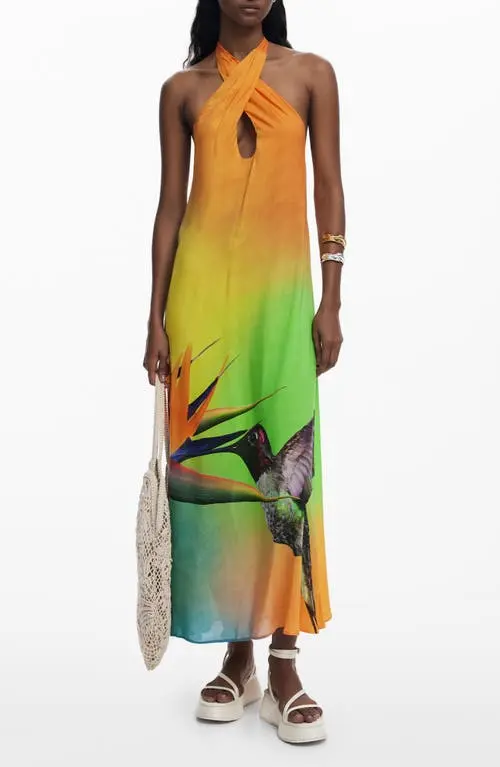 Desigual Halter Maxi Cover-up Dress - Orange Multi