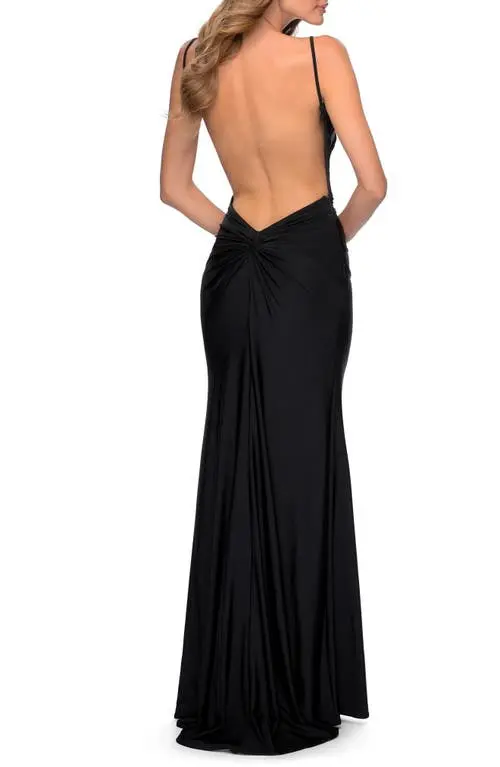La Femme Form Fitting Jersey Dress - Black