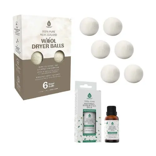 PURSONIC Laundry Care Bundle Wool Dryer Balls & Essential Oil Set - Peppermint