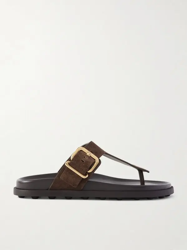 TOD'S Buckled Suede Sandals - Brown