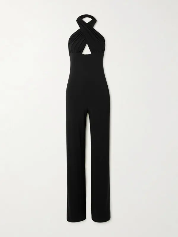 Norma Kamali Gathered Stretch-jersey Halterneck Jumpsuit - Black
