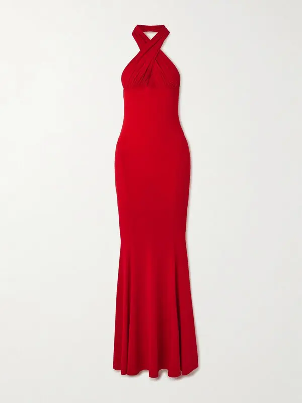 Norma Kamali Cutout Jersey Halterneck Gown - Red
