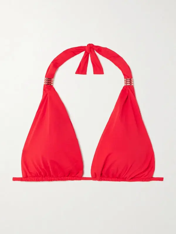 Melissa Odabash Grenada Embellished Halterneck Triangle Bikini Top - Red