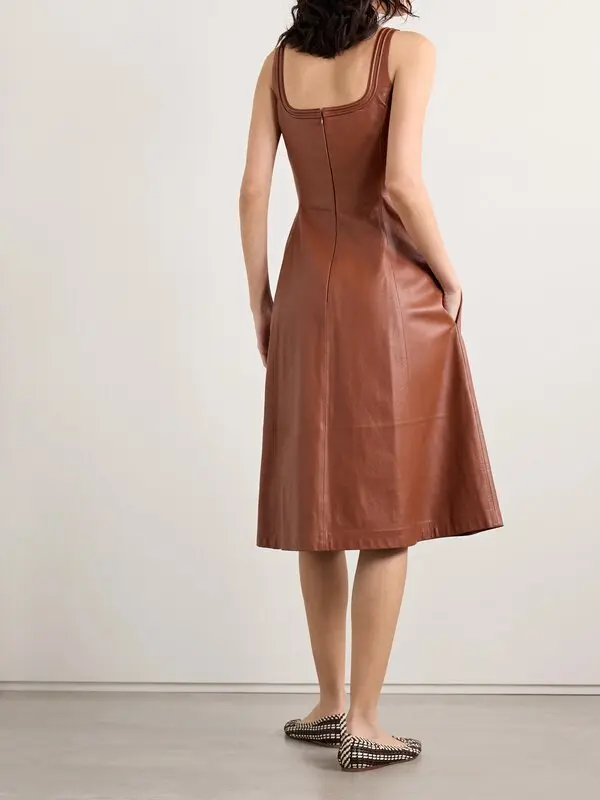 Gabriela Hearst Adaline Pleated Leather Midi Dress - Brown