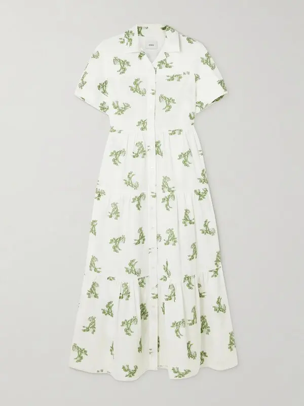 Erdem Embroidered Gathered Cotton Fil Coupé Midi Shirt Dress - Neutrals
