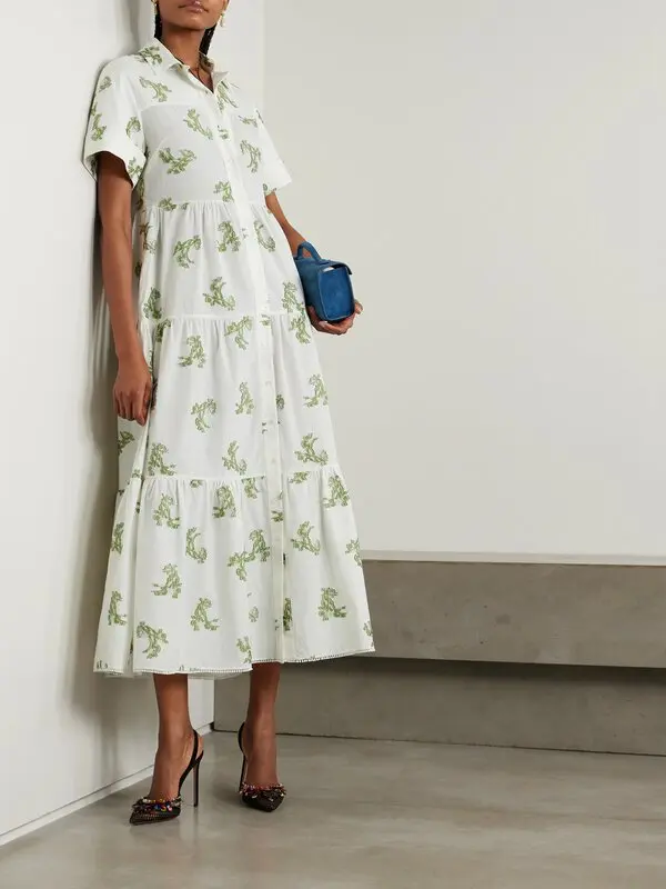 Erdem Embroidered Gathered Cotton Fil Coupé Midi Shirt Dress - Neutrals