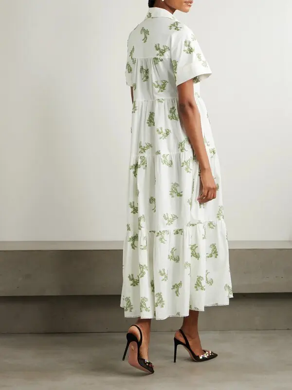 Erdem Embroidered Gathered Cotton Fil Coupé Midi Shirt Dress - Neutrals