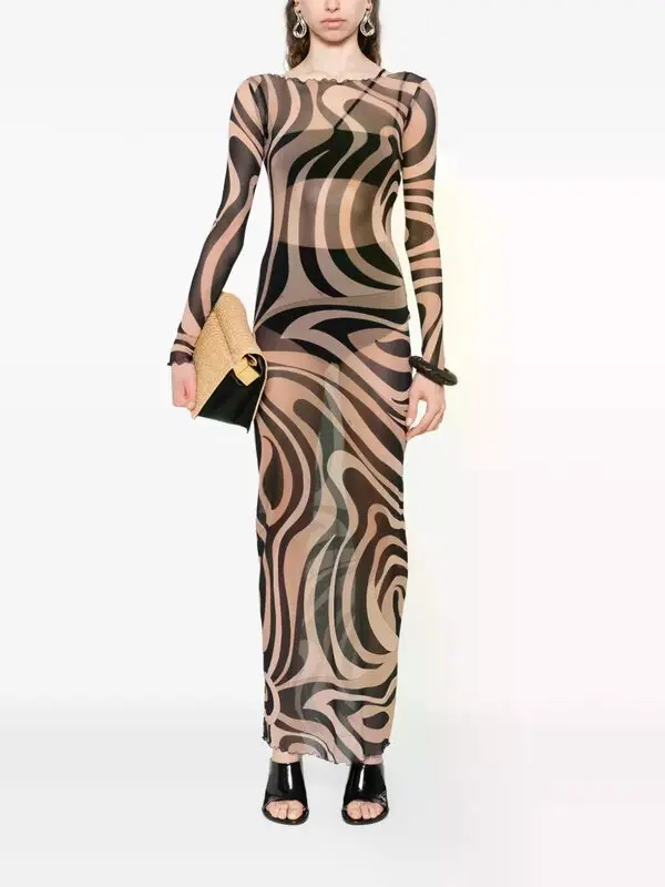 Printed Maxi Dress - Brown
