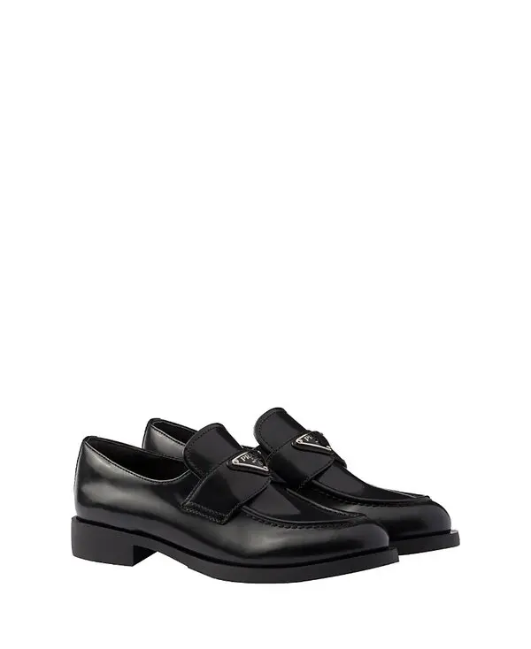 Prada Brushed Leather Loafers - Black/silver