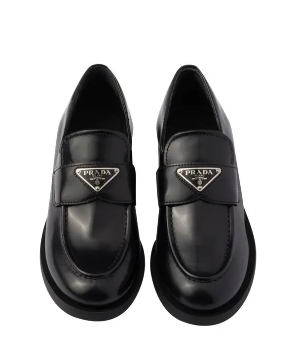 Prada Brushed Leather Loafers - Black/silver