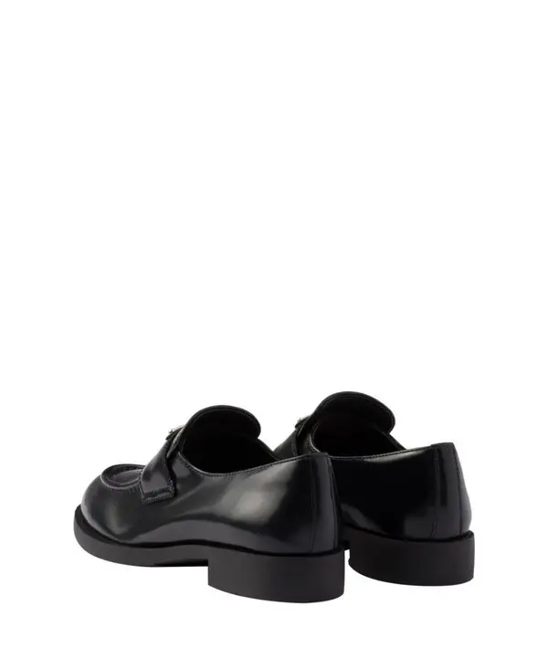 Prada Brushed Leather Loafers - Black/silver