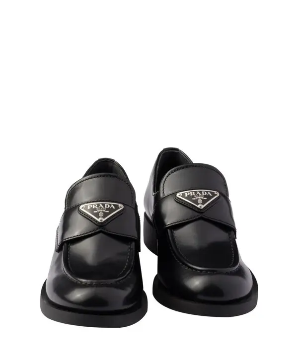 Prada Brushed Leather Loafers - Black/silver