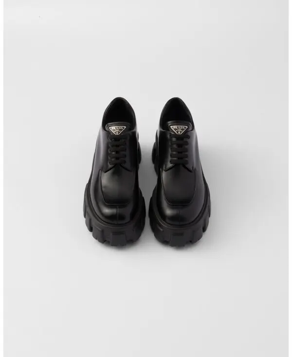Prada Monolith Brushed Leather Lace-up Shoes