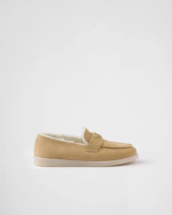 Prada Suede And Shearling Loafers