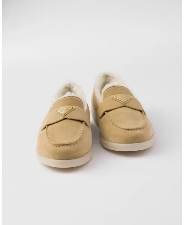 Prada Suede And Shearling Loafers