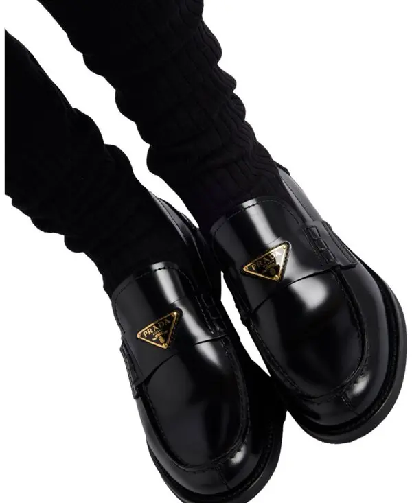 Prada Brushed Leather Loafers - Black