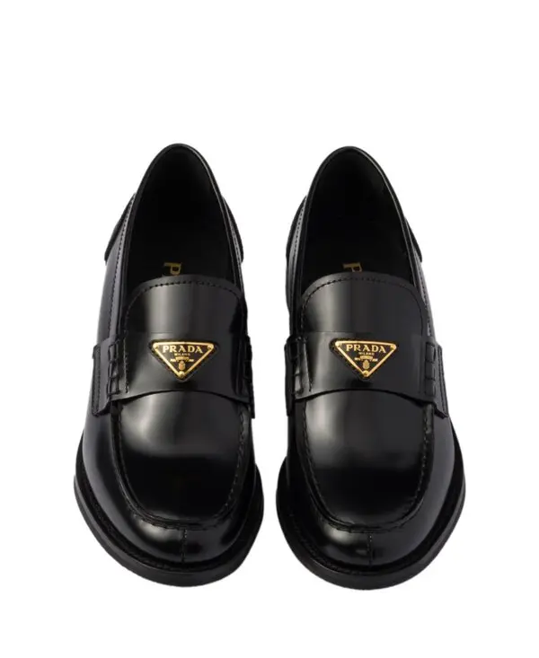 Prada Brushed Leather Loafers - Black