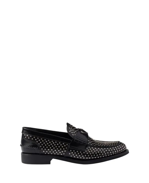 Prada Studded Brushed Leather Loafers