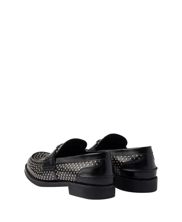 Prada Studded Brushed Leather Loafers