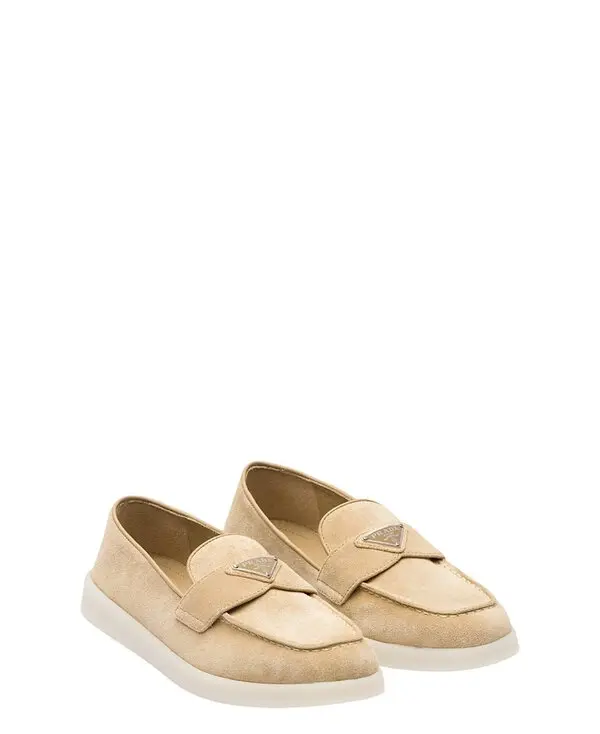 Prada Suede Leather Loafers - Neutral/silver