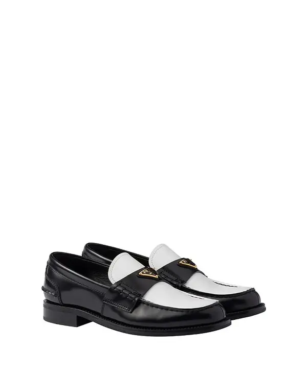 Prada Two-tone Brushed Leather Loafers - Black