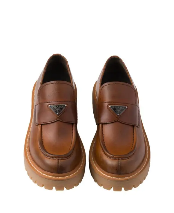 Prada Leather Loafers - Brown