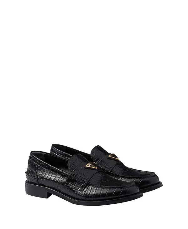Prada Croco-print Leather Loafers