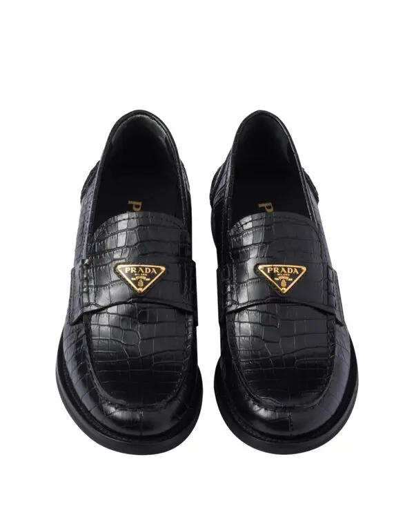 Prada Croco-print Leather Loafers