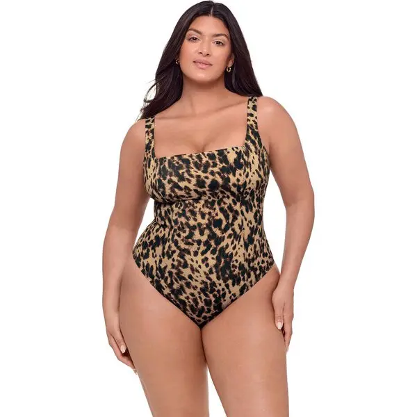 S3 APPAREL Square Neck Lace-up Back One Piece Swimsuit - Dolce Leopard