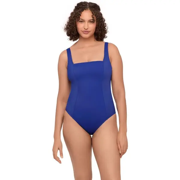 S3 APPAREL Square Neck Lace-up Back One Piece Swimsuit - Indigo