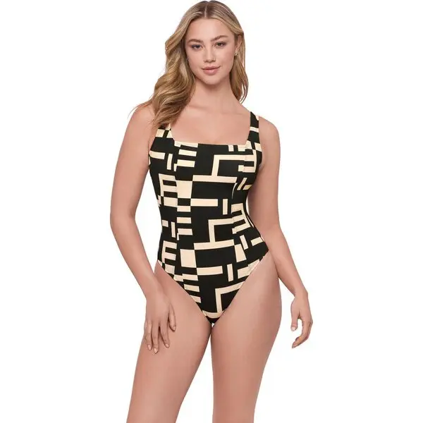 S3 APPAREL Square Neck One-piece Swimsuit With Lace-up Back - Off Grid
