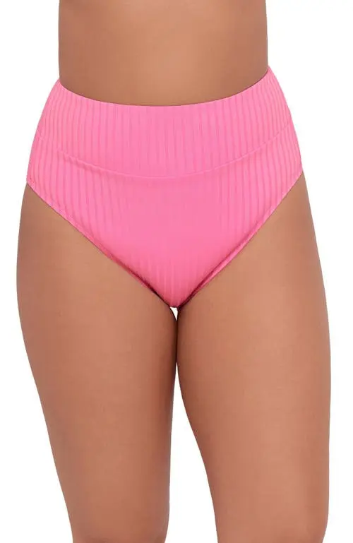 S3 Ribbed High Waist Bikini Bottom - Hot Orchid
