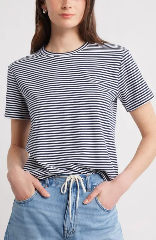Caslon Stripe Crop T-shirt - Navy- White Beck Stripe