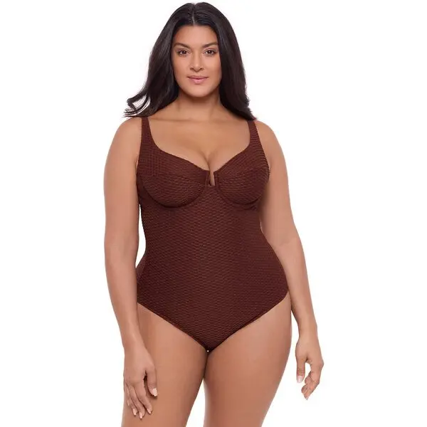 S3 APPAREL Textured Underwire One-piece Swimsuit - Sangria