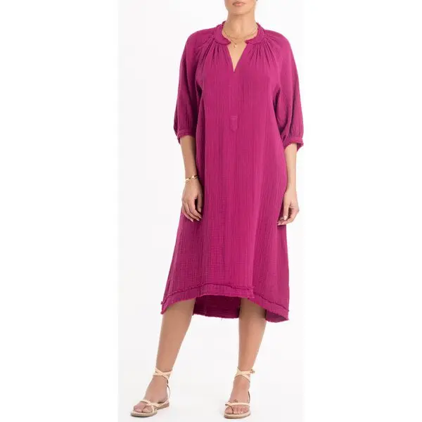 OCEAN+MAIN Gauze A-line Dress With Pockets - Fuchsia