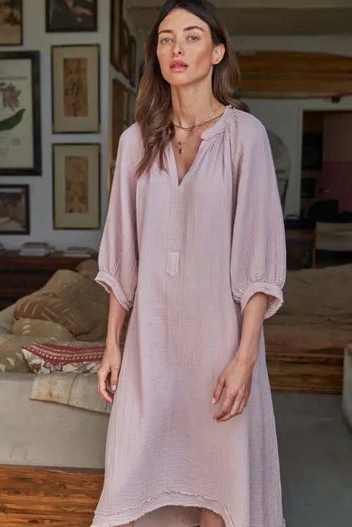 OCEAN+MAIN Gauze A-line Dress With Pockets - Shell Pink