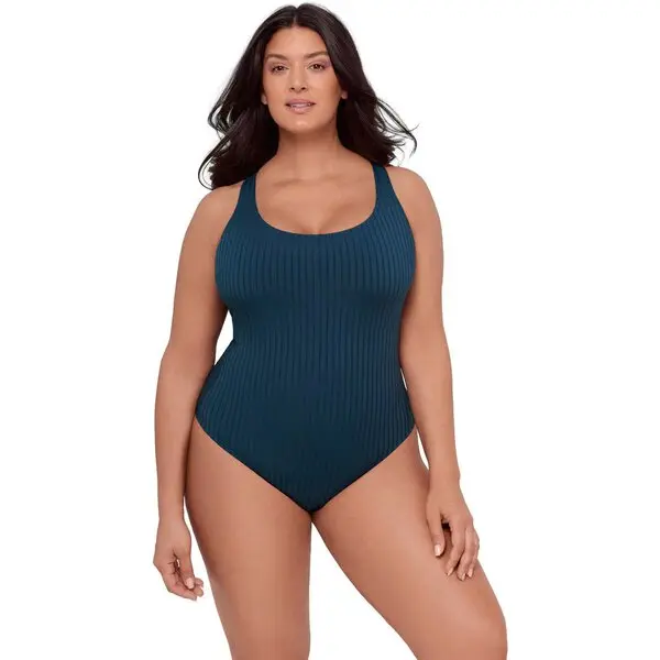 S3 Ribbed Scoopneck Crossback One Piece Swimsuit - Dusk Blue