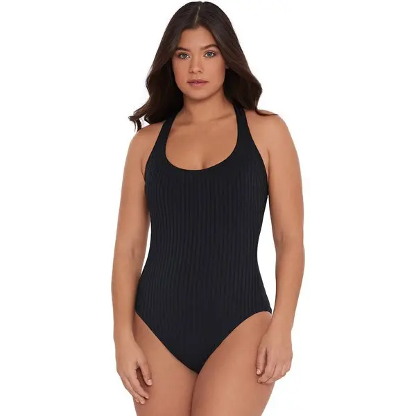 S3 APPAREL Ribbed Scoopneck Crossback One Piece Swimsuit - Onyx Black