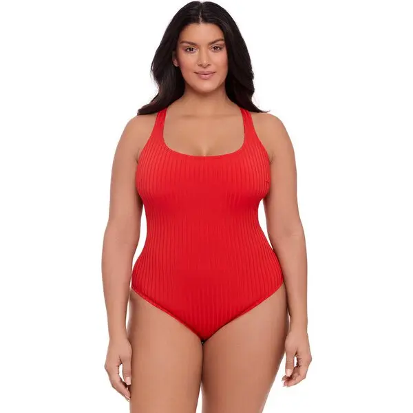 S3 APPAREL Ribbed Scoopneck Crossback One Piece Swimsuit - Scarlet