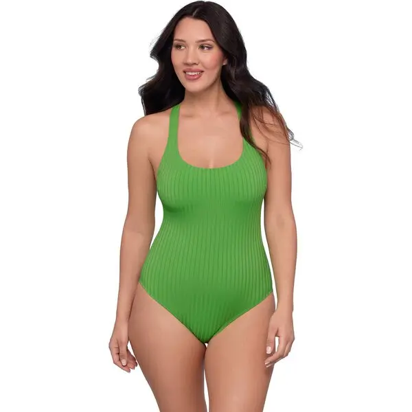 S3 Ribbed Scoopneck Crossback One Piece Swimsuit - Serpentine