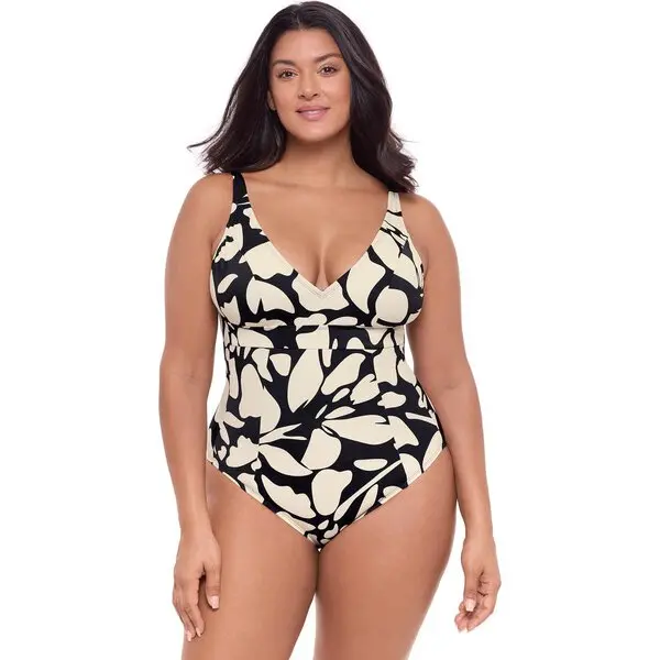 S3 APPAREL Banded Plunge V-neck One Piece Swimsuit - Bahia Floral