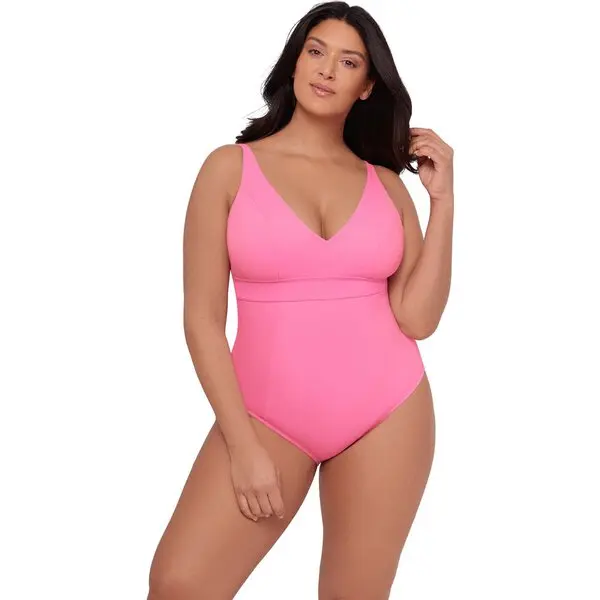 S3 Banded Plunge V-neck One Piece Swimsuit - Hot Orchid