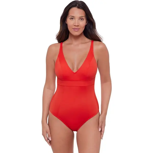 S3 Banded Plunge V-neck One Piece Swimsuit - Scarlet