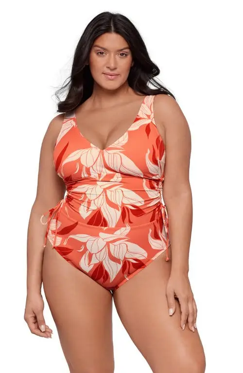 S3 APPAREL Cinched One-piece Swimsuit - Water Lilies Watermelon